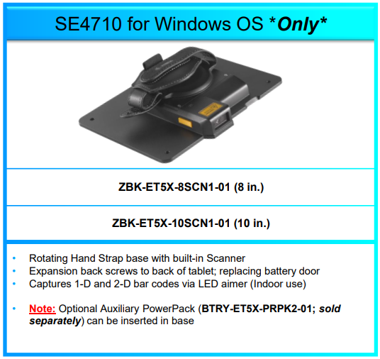 ZBK-ET5X-8SCN1-01 - Zebra ET5X SE4710 Scanner Expansion Back & Rotating Hand Strap[Windows Only ...